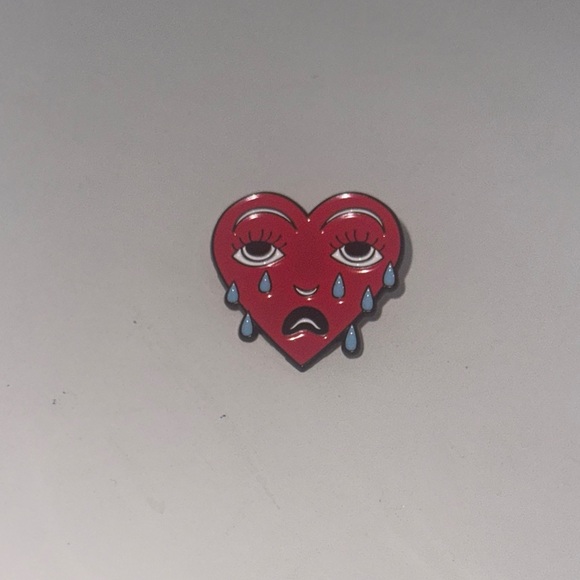 Accessories | Heart Art Pin With Tears Red And Blue | Poshmark